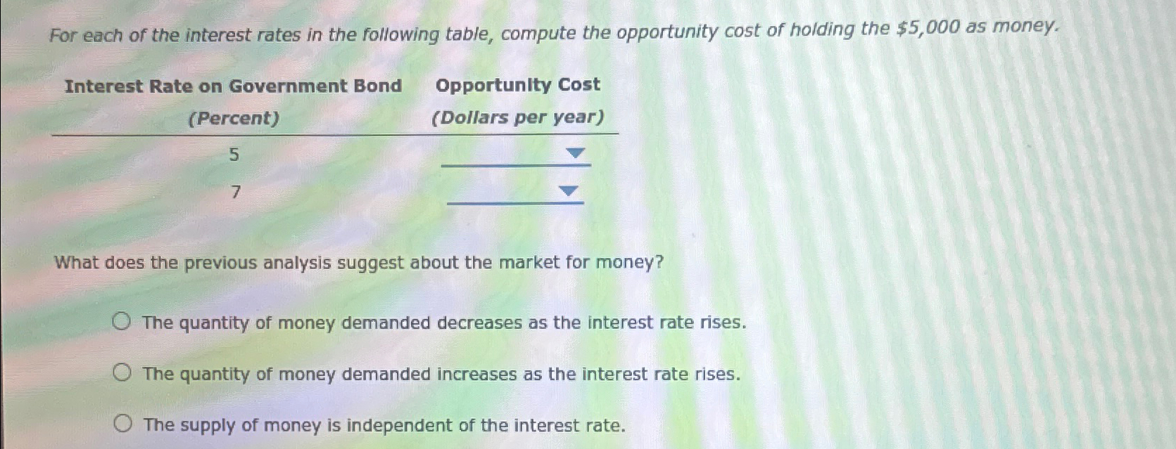Solved For each of the interest rates in the following | Chegg.com
