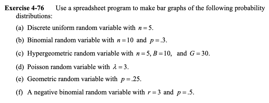 Solved Exercise 4-76 ﻿Use a spreadsheet program to make bar | Chegg.com