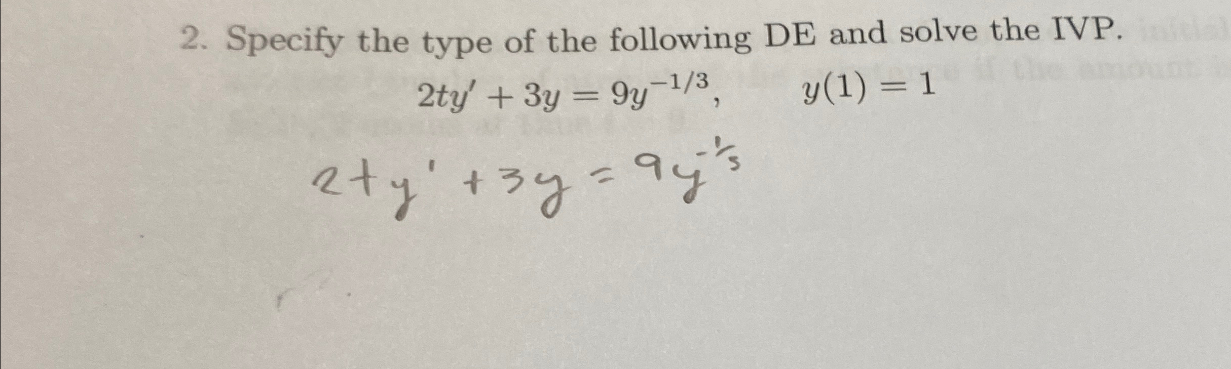 Solved Specify the type of the following DE and solve the | Chegg.com