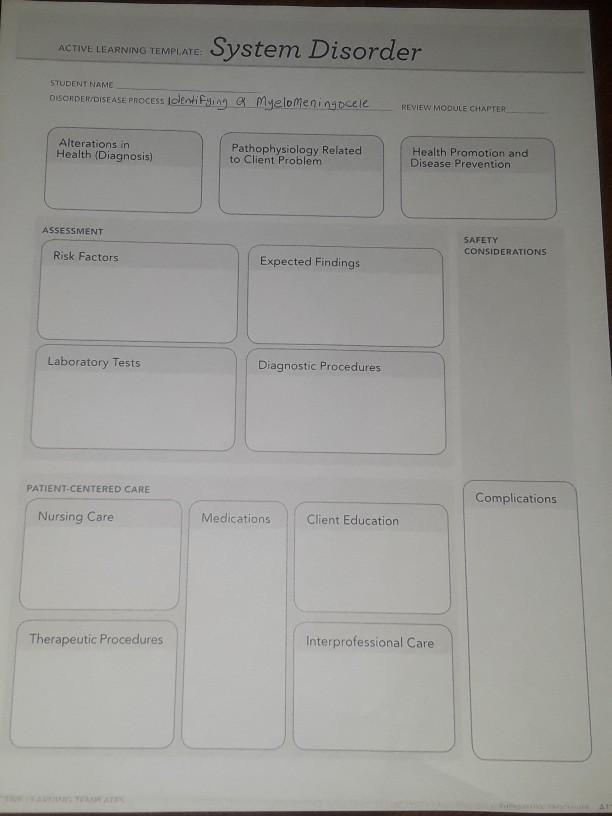 Solved ACTIVE LEARNING TEMPLATE: System Disorder STUDENT | Chegg.com