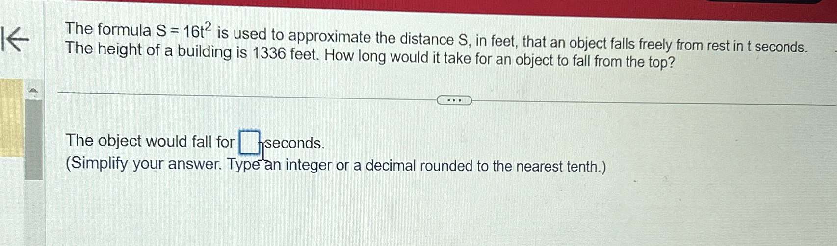 Solved The formula S=16t2 ﻿is used to approximate the | Chegg.com