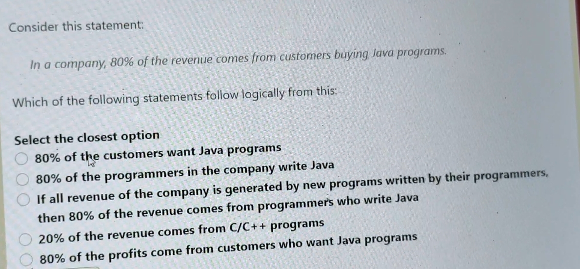 Solved Consider this statement:In a company, 80% ﻿of the | Chegg.com