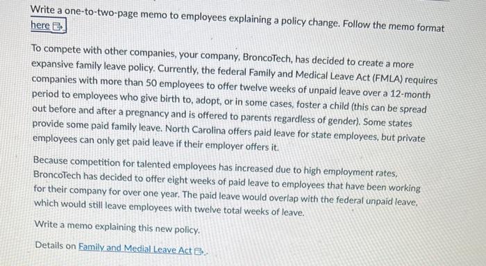 Solved Write a one-to-two-page memo to employees explaining | Chegg.com