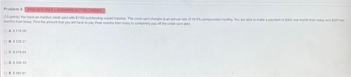 Solved Problem 9. PREVIEW ONLY - ANSWERS NOT RECORDED (10 | Chegg.com