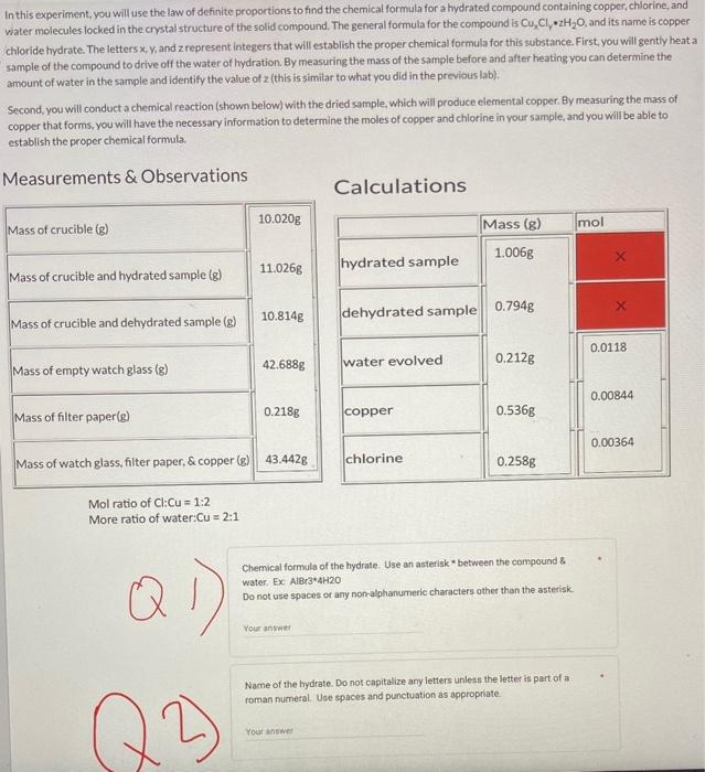 Solved In this experiment, you will use the law of definite | Chegg.com