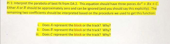 Solved PI 1: Interpret the parabola of best fit from DA 2. | Chegg.com