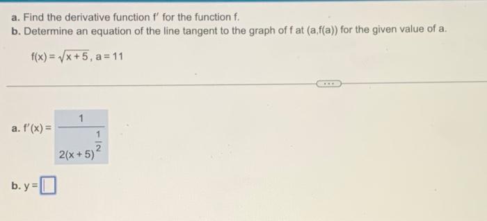Solved a. Find the derivative function f' for the function | Chegg.com