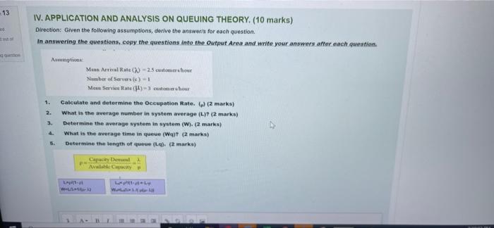 Solved 13 IV. APPLICATION AND ANALYSIS ON QUEUING THEORY. | Chegg.com