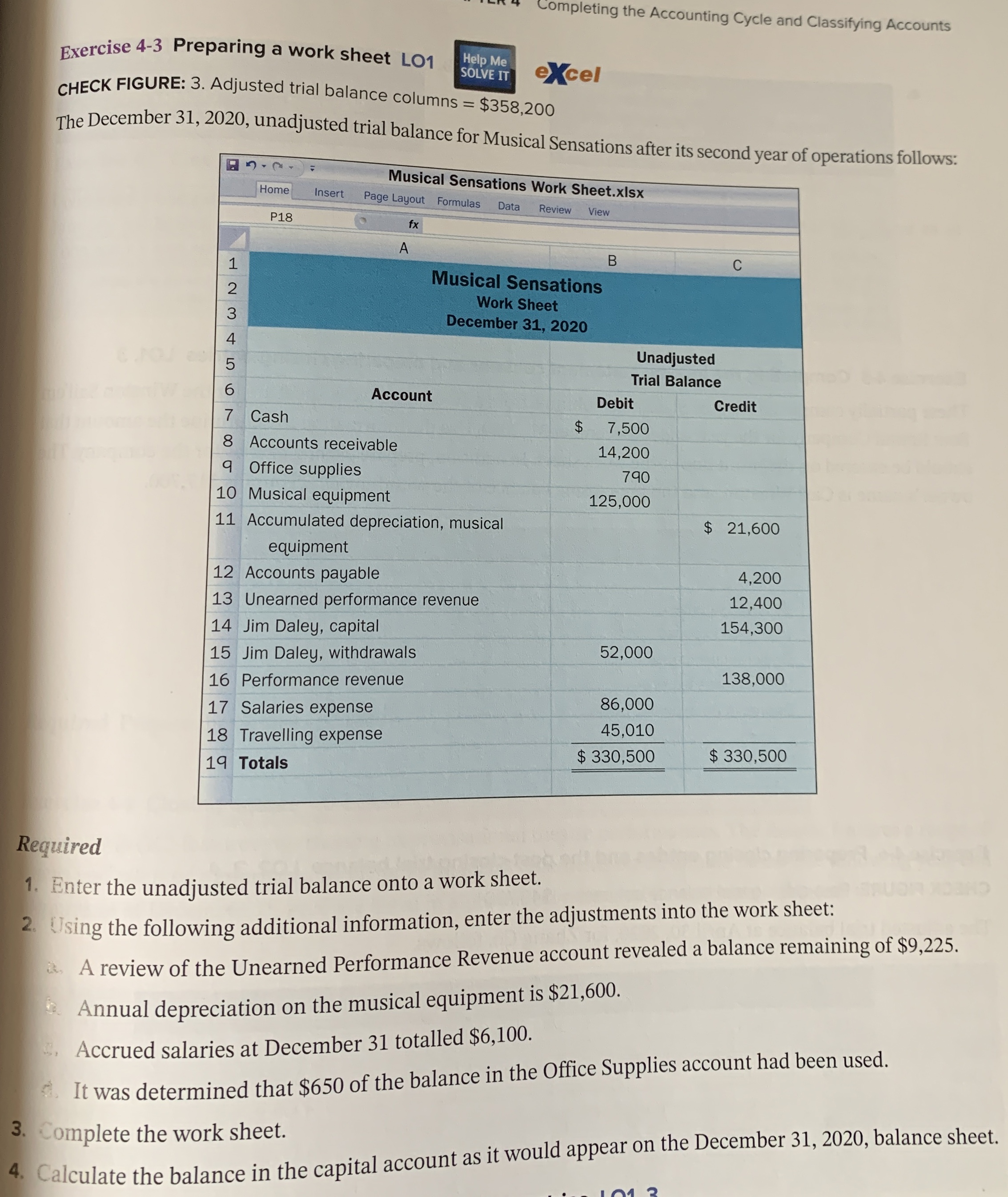 Solved Exercise 4-3 ﻿Preparing a work sheet LO1Help MeSOLVE | Chegg.com