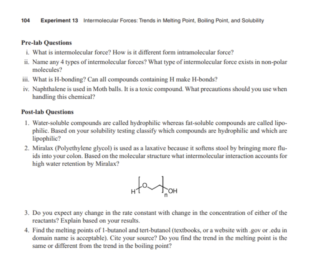 Solved Pre-lab Questionsi. ﻿What is intermolecular force? | Chegg.com