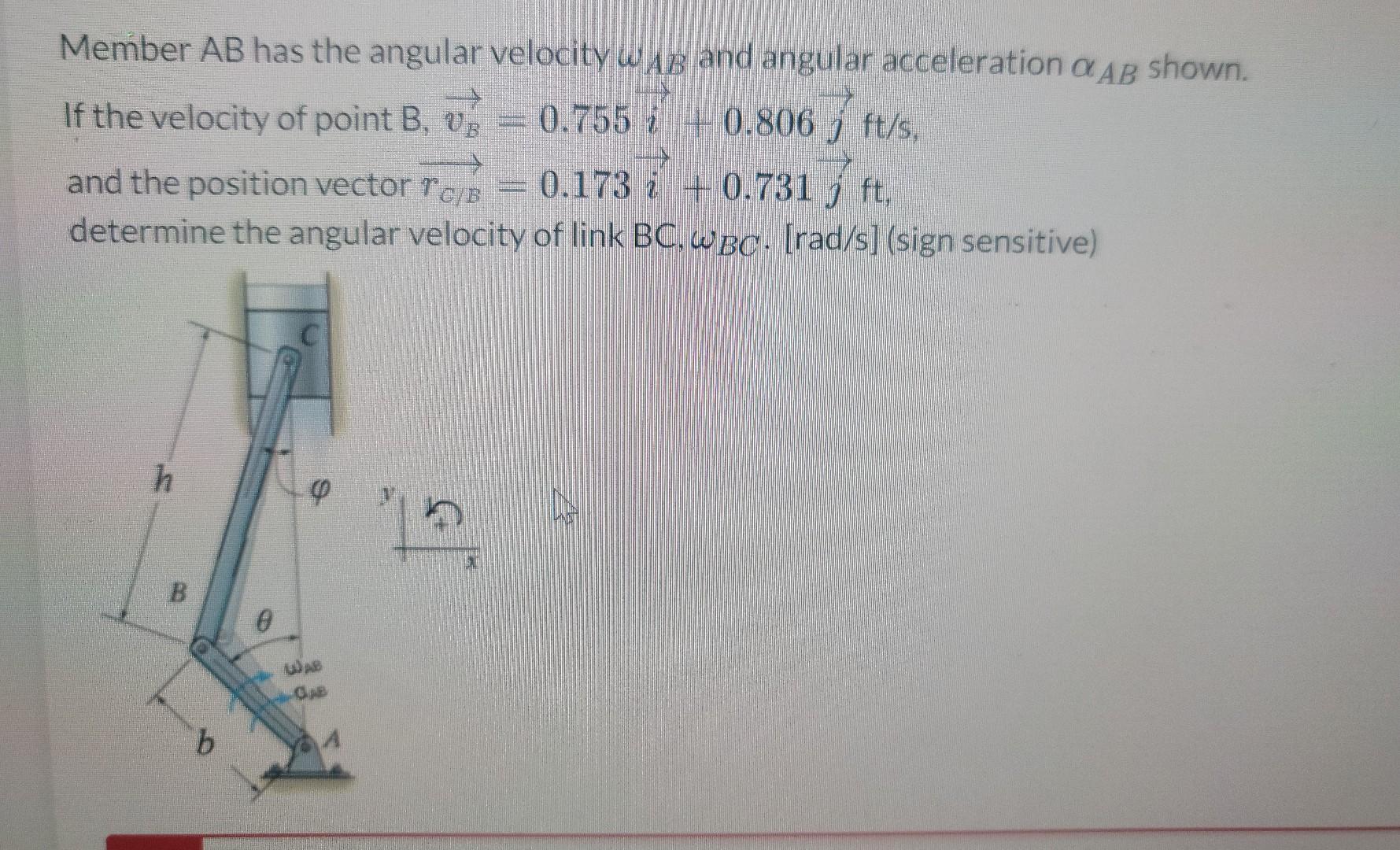 Solved Member AB has the angular velocity ωAB and angular | Chegg.com
