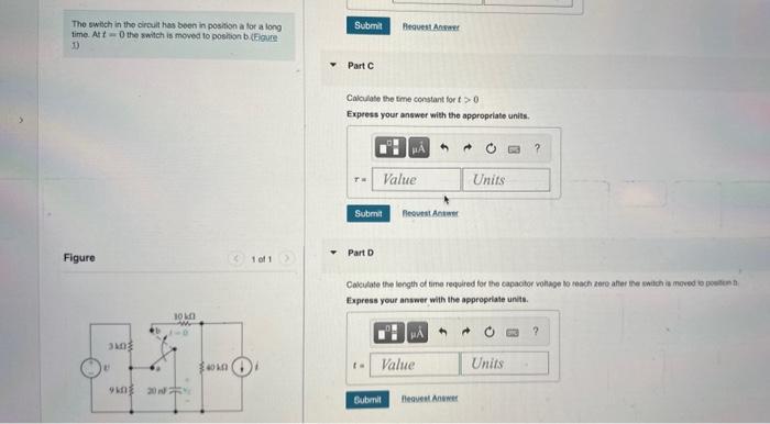 Solved The switch in the circult has been in position a for | Chegg.com