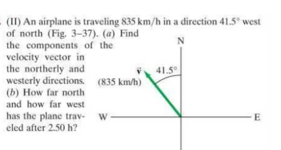 Solved (II) An airplane is traveling 835 km/h in a direction | Chegg.com