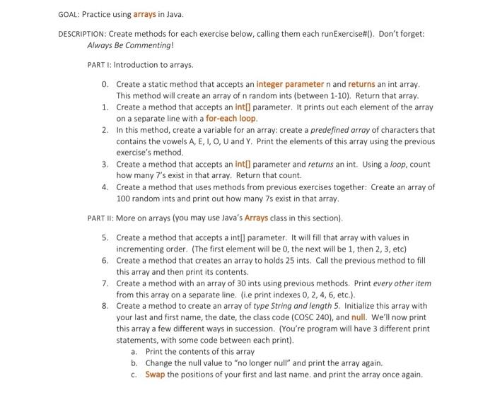 Solved L: Practice using arrays in Java. CRIPTION: Create | Chegg.com