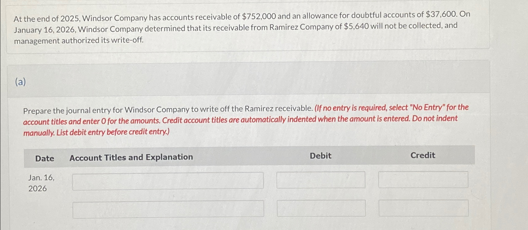 Solved At the end of 2025 , ﻿Windsor Company has accounts | Chegg.com