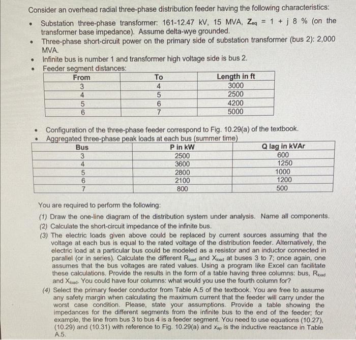 Consider an overhead radial three-phase distribution | Chegg.com