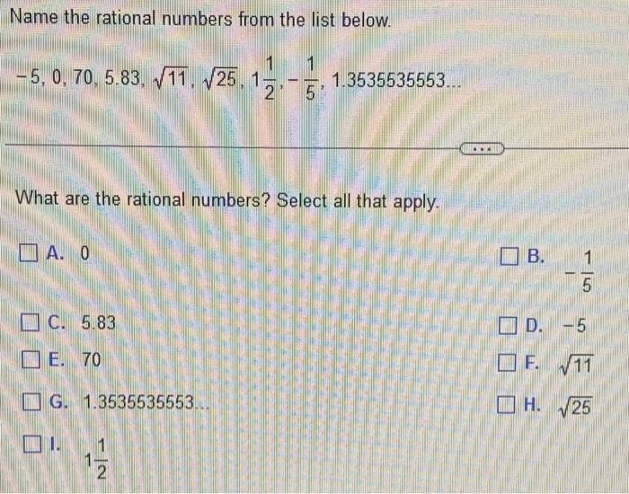 Solved 1. Name the whole numbers from the list below.2. Name | Chegg.com