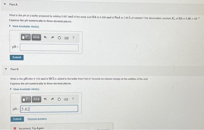 Solved What is the pH of a buffer prepared by adding 0.607 | Chegg.com