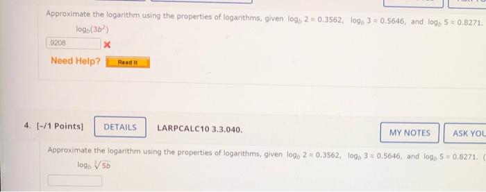 Solved Approximate the logarithm using the properties of | Chegg.com