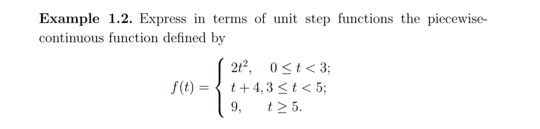 Example 1.2. ﻿Express in terms of unit step functions | Chegg.com