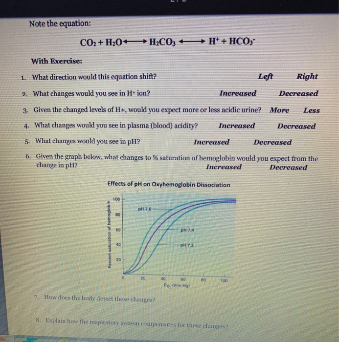 Solved Note the equation: CO2 + H204H2CO3 + H+ + HCO3- With | Chegg.com