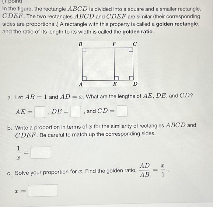 Solved In the figure, the rectangle ABCD is divided into a | Chegg.com