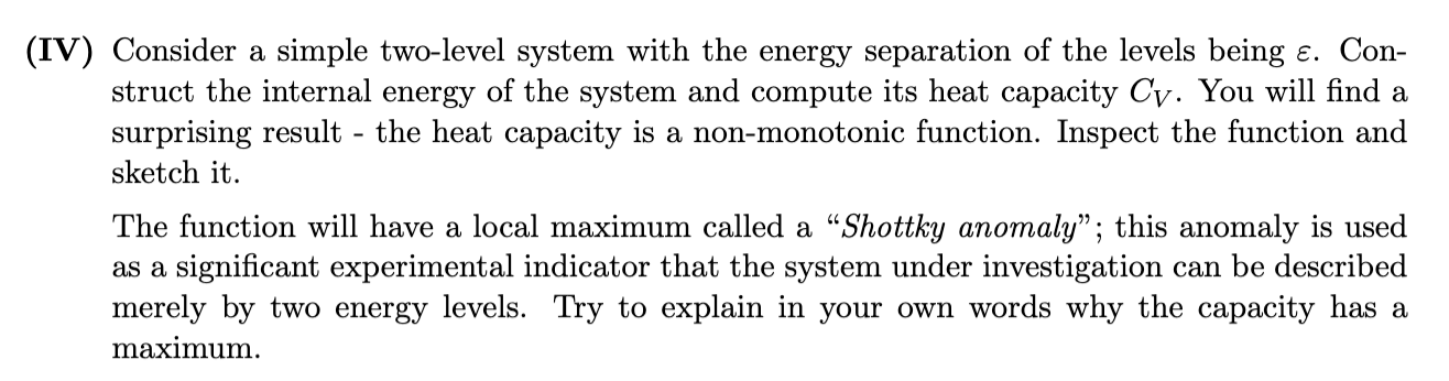 Solved (IV) ﻿Consider a simple two-level system with the | Chegg.com