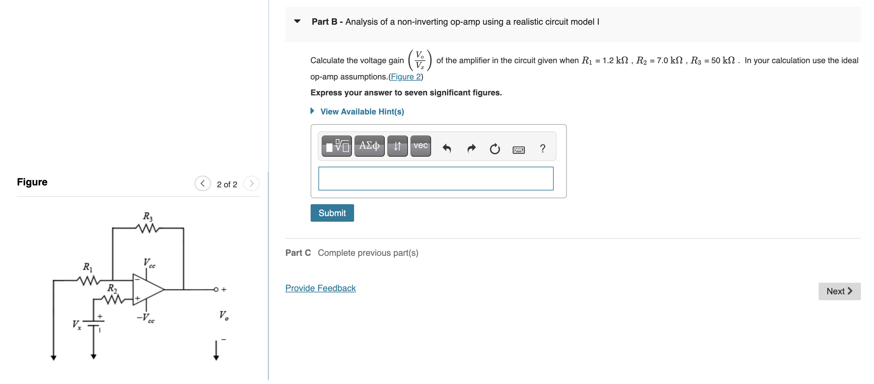 Solved Part B - ﻿Analysis of a non-inverting op-amp using a | Chegg.com