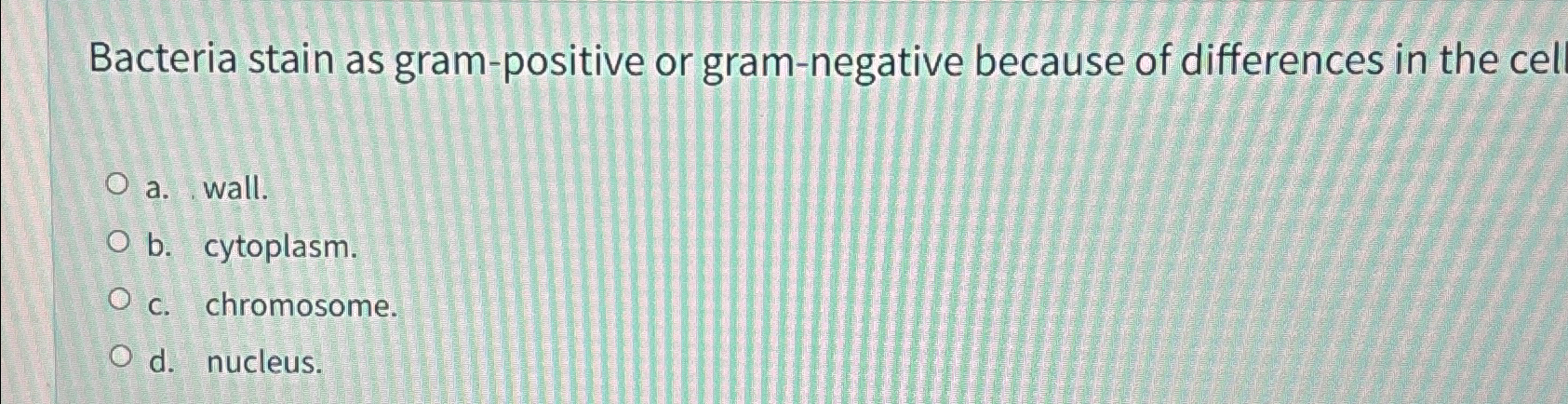 Solved Bacteria stain as gram-positive or gram-negative | Chegg.com
