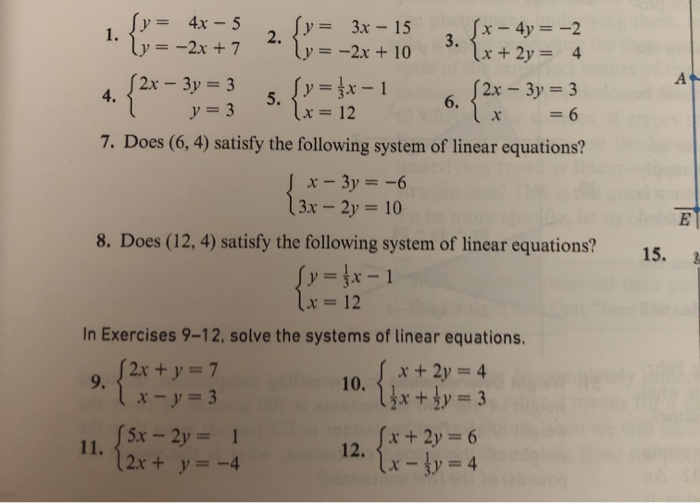 Solved 1. { y = 4x-5 2. (y = 3x - 15 Sx - 4y = -2 hly= -2x + | Chegg.com