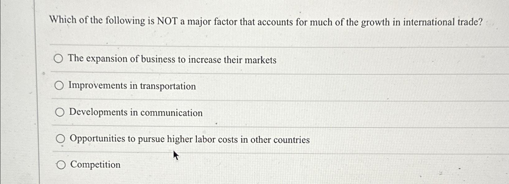 Solved Which of the following is NOT a major factor that | Chegg.com