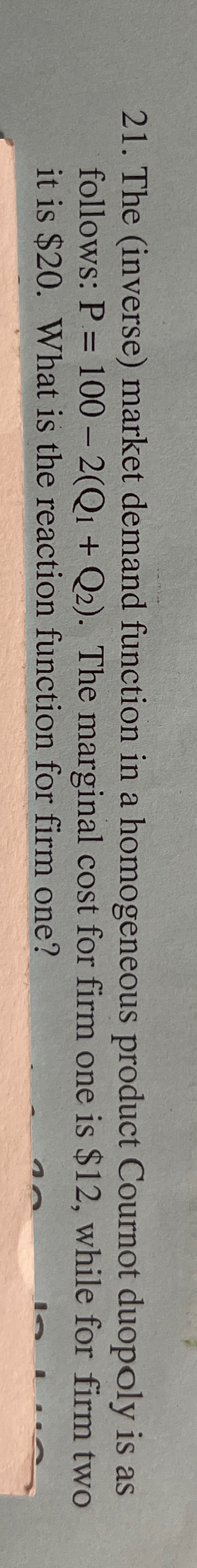 Solved The (inverse) ﻿market demand function in a | Chegg.com