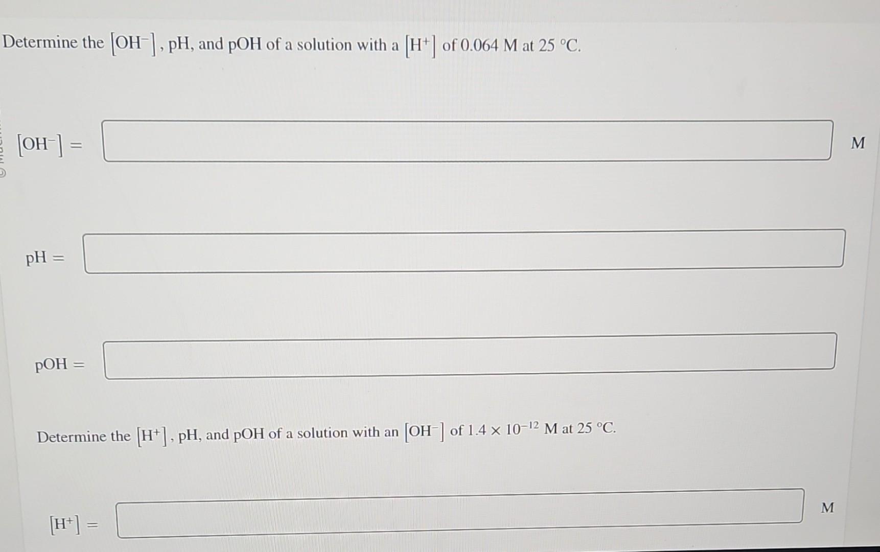 Solved Determine the [OH−],pH, and pOH of a solution with a | Chegg.com