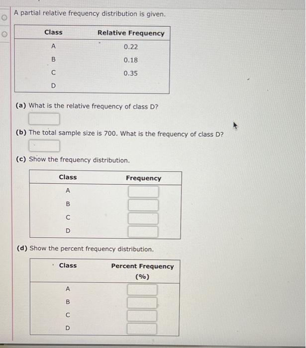 Solved A partial relative frequency distribution is given. | Chegg.com