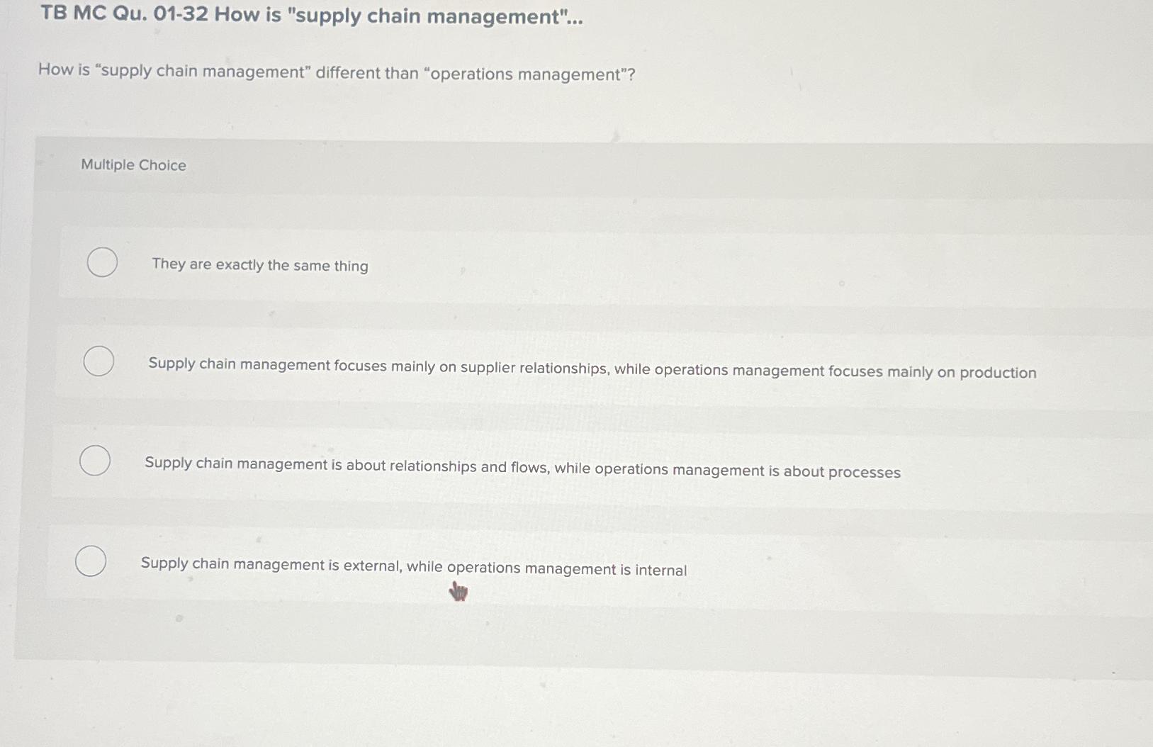 Solved TB MC Qu. 01-32 ﻿How is "supply chain | Chegg.com