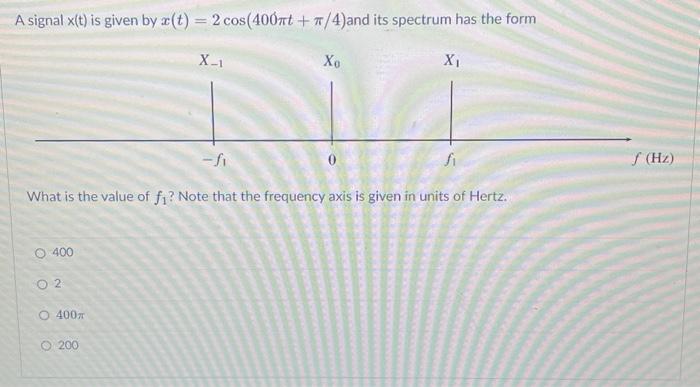 Solved A signal x(t) is given by x(t)=2cos(400πt+π/4) and | Chegg.com
