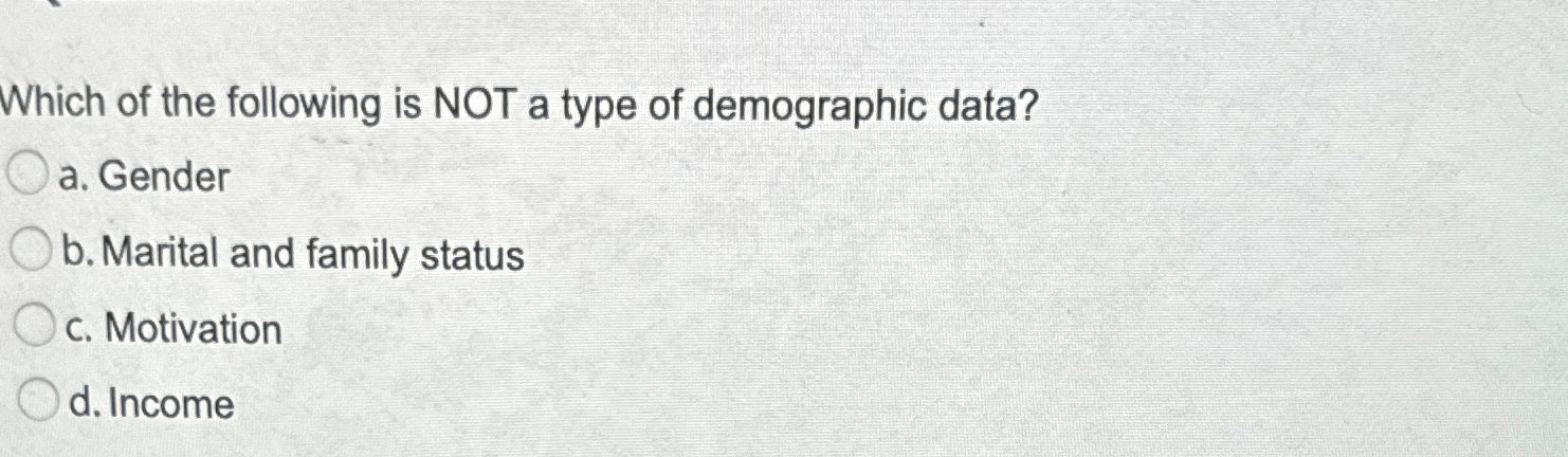 Solved Which of the following is NOT a type of demographic | Chegg.com