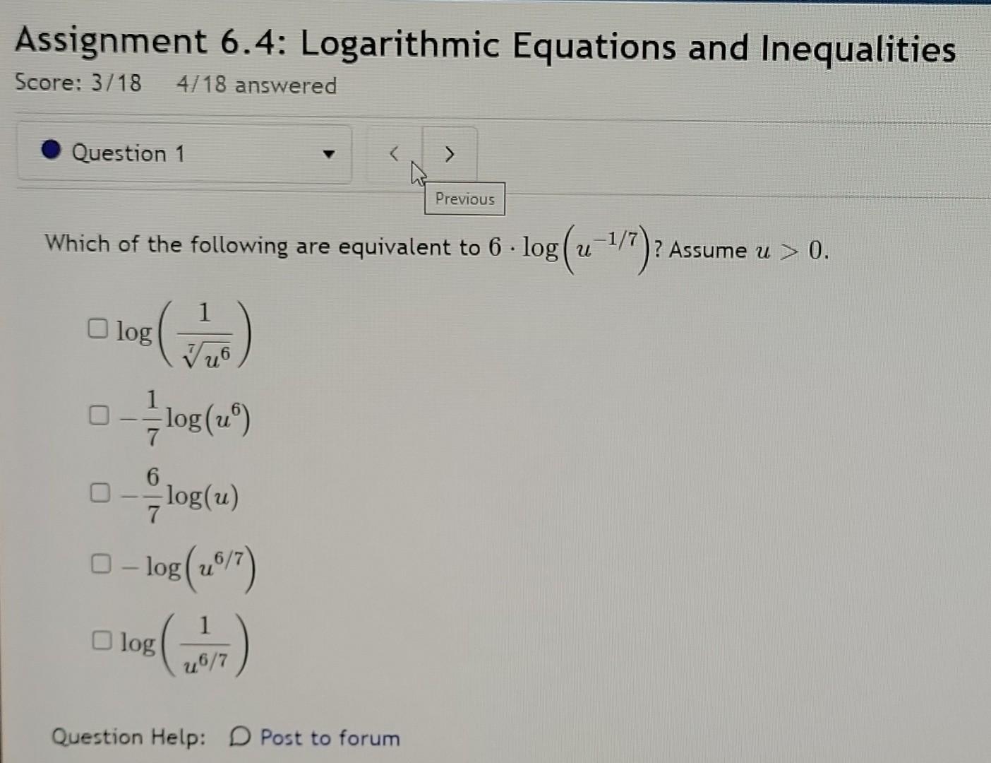 Solved Assignment 6.4: Logarithmic Equations and | Chegg.com
