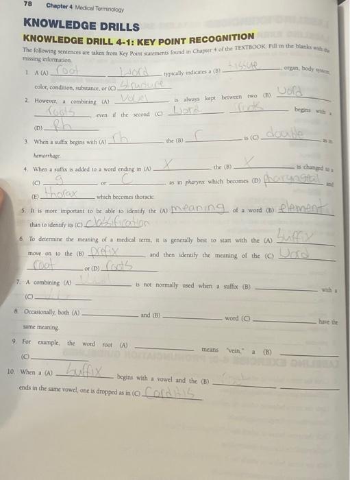 KNOWLEDGE DRILL 4-1: KEY POINT RECO The following | Chegg.com