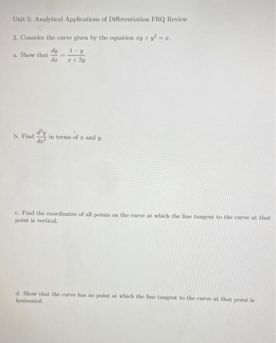 Solved Unit 5: Analytical Applications of Differentiation | Chegg.com
