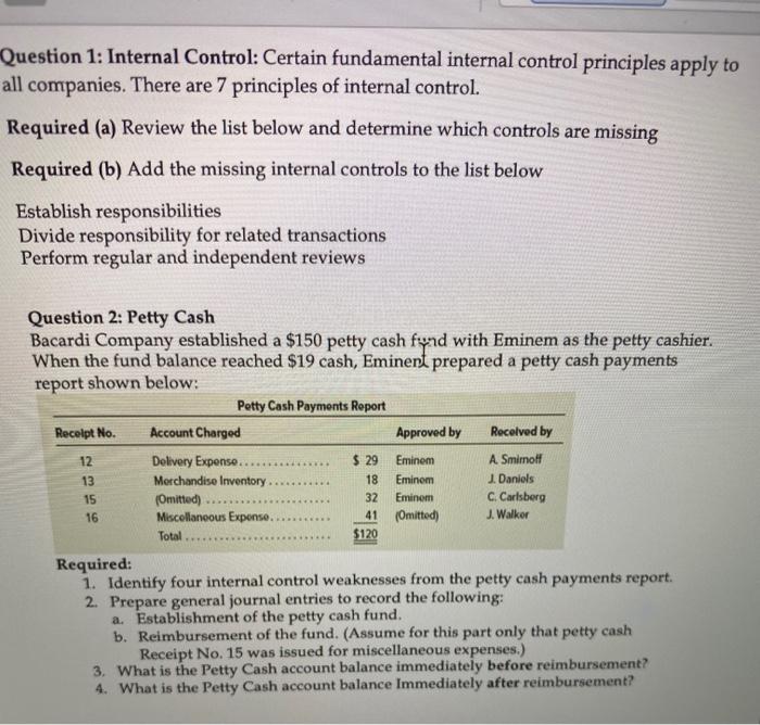 Solved Question 1: Internal Control: Certain fundamental | Chegg.com