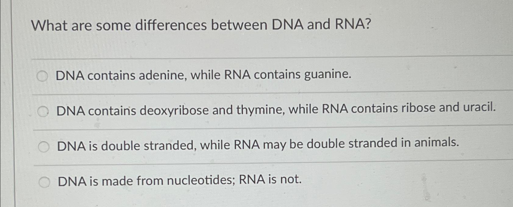 Solved What are some differences between DNA and RNA?DNA | Chegg.com