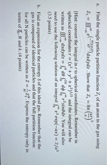 Solved A Find The Single Particle Partition Function Z Of 9508