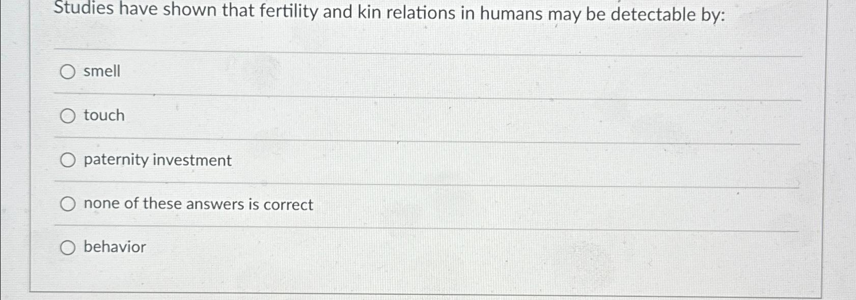 Solved Studies have shown that fertility and kin relations | Chegg.com