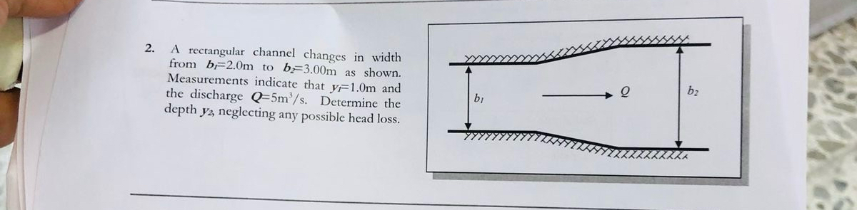 Solved A rectangular channel changes in width from b1=2.0m | Chegg.com