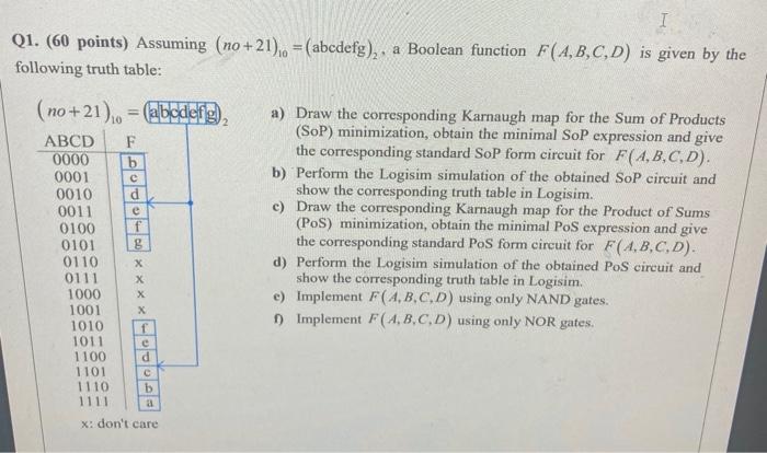 Solved Q1. (60 points) Assuming (no+21)10=(abcdefg)2, a | Chegg.com