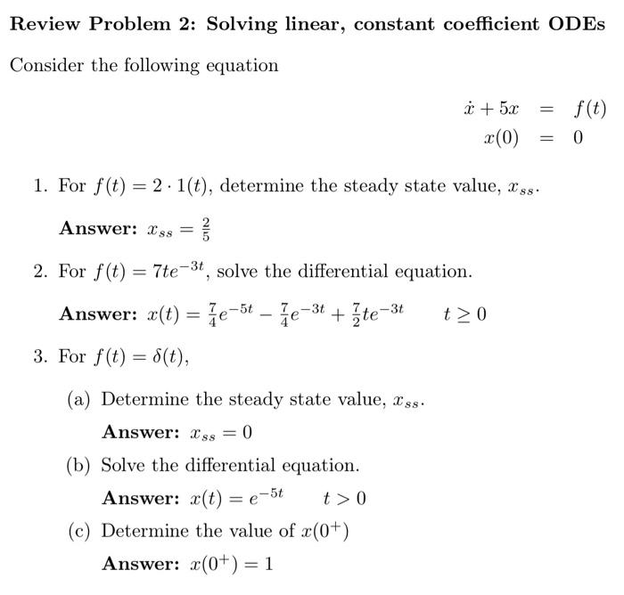 Solved Review Problem 2: Solving linear, constant | Chegg.com