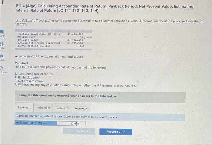Solved E11-4 (Algo) Calculating Accounting Rate of Return, | Chegg.com