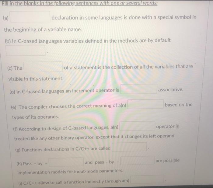 Solved declaration in some languages is done with a special | Chegg.com