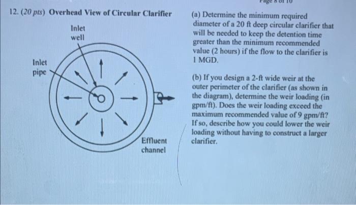 Solved 12. (20 pts) Overhead View of Circular Clarifier | Chegg.com